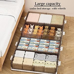 Under Bed Storage Containers, Stackable Under Bed Rolling Storage Plastic Containers, 11.5Gal Storage Bins with Wheels, Multi-purpose Storage Bins with Lids for Clothes, Shoes, And Duvets