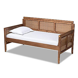 Baxton Studio Toveli Vintage French Inspired Ash Wanut Finished Wood and Synthetic Rattan Daybed