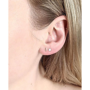 Sterling Silver Stud Earrings for Women Men- 4 Pairs of Hypoallergenic Simple Geometric Small Stud Earring Set Tiny Circle Triangle Square Bar Stud Earrings Mini Cartilage Tragus Earrings(Gold)