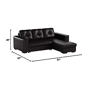 ACME FURNITURE Lloyd Black Faux Leather Sectional Sofa with Sleeper