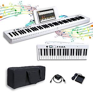 Dulcette *NEW* Foldable Electric Piano Keyboard | 88 Keys Portable Keyboard | Semi-Weighted Touch Sensitive Keys | MIDI & Dual Speakers Sustain Pedal | Digital Piano FREE Bag (White)