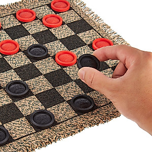 Giant & Mini Checkers Rugs Bundle - 2 Reversible Checkerboard Rugs with 3-in-1 Checkers + Classic & Mega Tic Tac Toe - 26" x 26" & 12" x 12" Rugs for Travel, Parties, & Family Board Game Nights