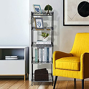 Guangfoshun Storage Shelves, 5-Tier Wire Shelving Unit with Baskets Storage Rack Corner Shelf Shelving Adjustable Storage Shelf, 11.8" D x 15.7" W x 63" H, Black