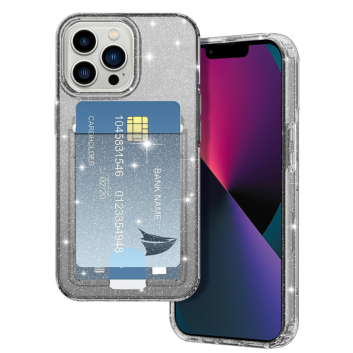 Petocase for iPhone 13 Pro Max Wallet Case 6.7in,Card Holder Slot Ultra Bling Slim Clear Flexible TPU Gel Rubber Soft Silicone Protective Phone Case for Apple iPhone 13 Pro Max-Clear Black