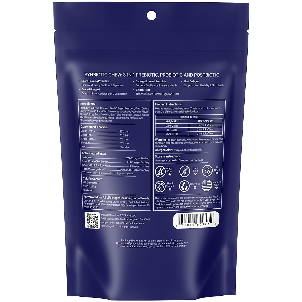 DNA PET Synbiotic Chew for Dogs - Probiotic & Collagen Blend for Gut, Joint & Skin Care, Grain-Free, Air-Dried, Handcrafted in The USA, for All Dogs 12+ Weeks, 8 Oz