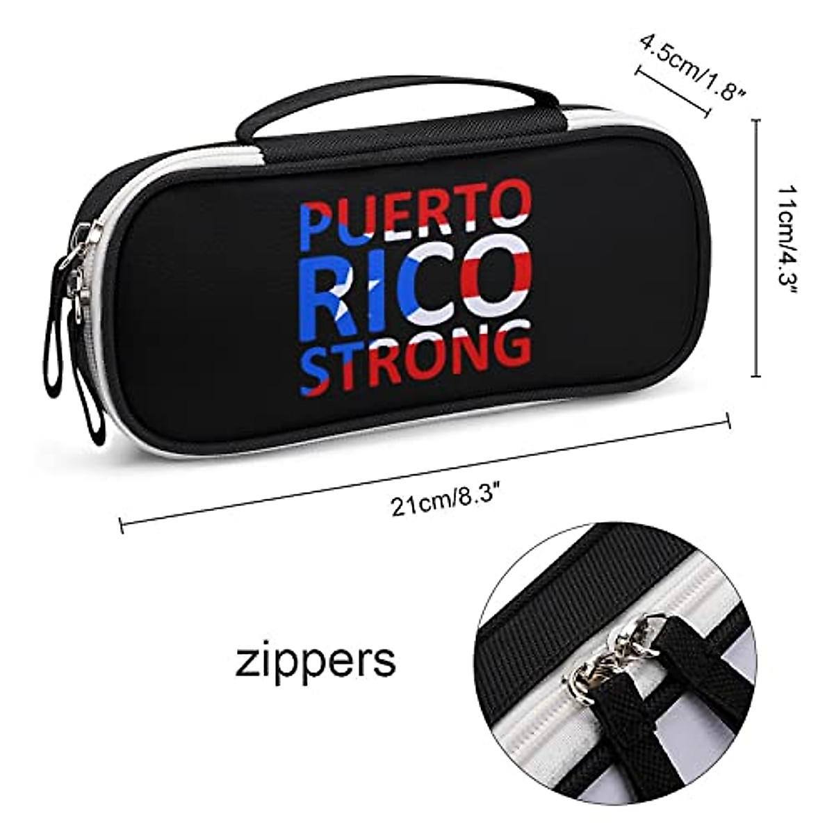 Puerto Rico Strong Printed Pencil Case Bag Stationery Pouch with Handle Portable Makeup Bag Desk Organizer