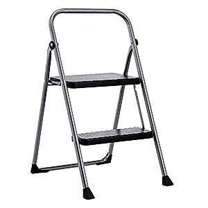 Amazon Basics Folding Step Stool - 2-Step, Steel, 200-Pound Capacity, Grey and Black