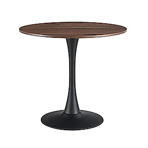 31.5" Modern Round Dining Table with Pedestal Base in Tulip Design, Mid-Century Leisure Table for Living Room Kitchen & Dining Room(Brown)
