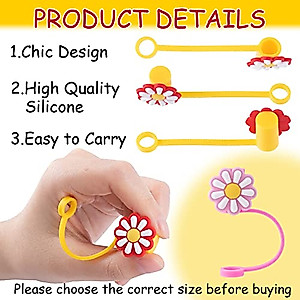 HINZIC 9 Pcs Silicone Straw Cover Cap Reusable Colored Dust-Proof Flower Blossom Cute Drinking Straw Tips Set Straws Plug for 6-8 mm(0.3 Inch) for Stanley Cup Straw Travel Home Outdoor