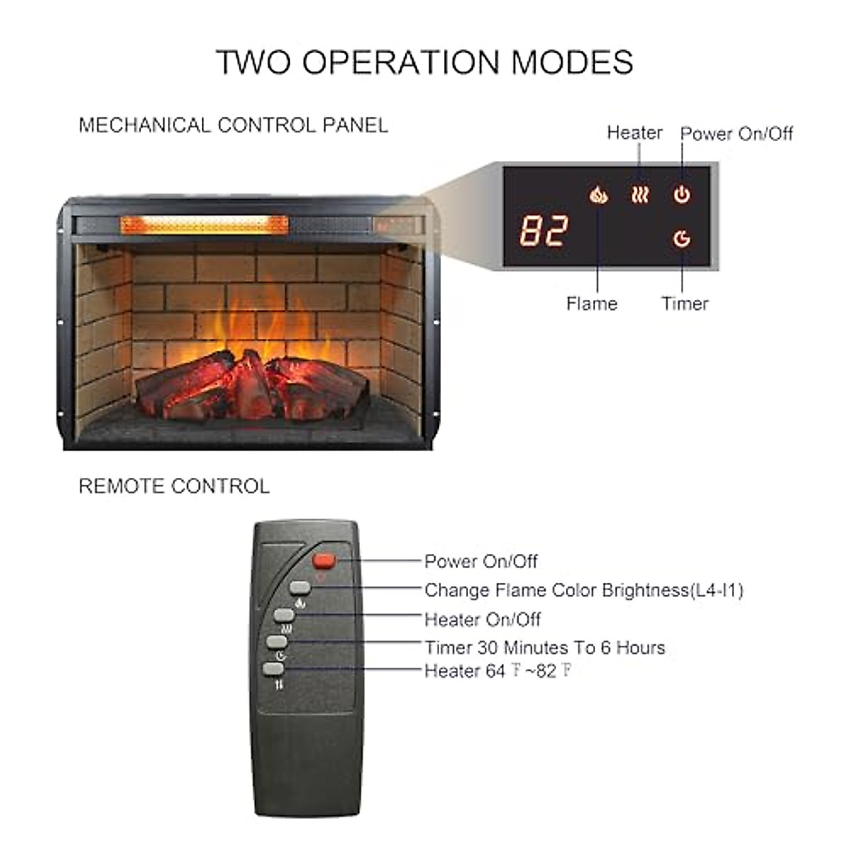 Electric Fireplace 26 inch,Freestanding Portable Room Heater with Remote Control,Adjustable Flame Colors,Timer&Overheating Protection,1500W