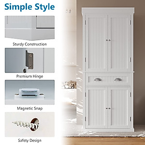 Squireewo 72" Freestanding Kitchen Pantry Storage Cabinet with Doors and Adjustable Shelves,Storage Cupboard with Large Drawer for Kitchen,Bathroom or Hallway,White