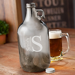 Personalized Beer Growler 64 oz, Engraved Beer Gifts for Beer Lovers and Enthusiasts - Unique Christmas Gifts for Dad, Men, Boyfriend, Teacher, Husband (Gunmetal, Modern Design)