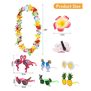ALKNOT 36pcs Hawaiian Leis Bulk, 6 Pairs Funny Hawaiian Glasses, 12pcs Hawaiian Flower Hair Clip, Fun Summer Party Favors for Beach Wedding Birthday Party Decoration Supplies