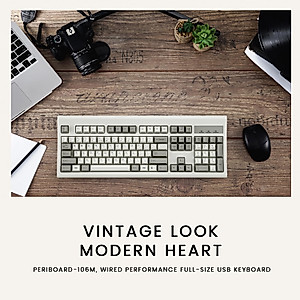 Perixx PERIBOARD-106M, Wired Performance Full-Size USB Keyboard, Curved Ergonomic Keys, Classic Retro Gray/White Color, US English Layout
