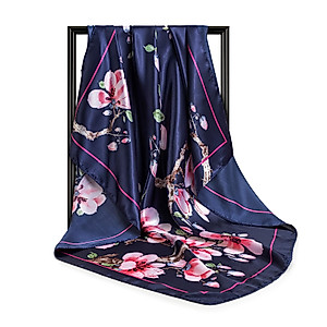 DRESHOW 35” Large Square Satin Head Scarf - 4Pcs Silk Accessories Classic Patterned Squares Beach Bandanas for Women