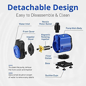 Flexzion 320 GPH Submersible Water Pump, Garden Fountain Pump Submersible Aquarium Waterpump with Adjustable Flow Rate and Suction Cup Mount for Aquarium, Fish Pond, Fish Tank, Outdoor, Hydroponics