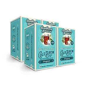 Southern Breeze Cold Brew Sweet Tea Original Iced Tea with Black Tea and Zero Carbs Zero Sugar, 20 Individually Wrapped Tea Bags, Pack of 4