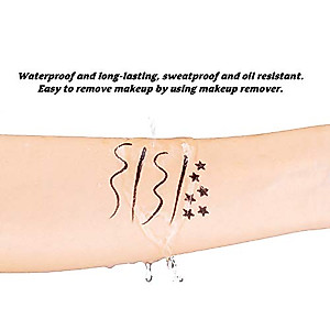 LOKFAR 6 Pcs Double-Side Liquid Eyeliner Stamp Pen Set, Eye Liners for Women Waterproof Eyeliner Pencil Black Eye-liner Stencils Long-Lasting Tattoo Makeup-Triangle,Star,Moon,Heart,Flower,Smiley