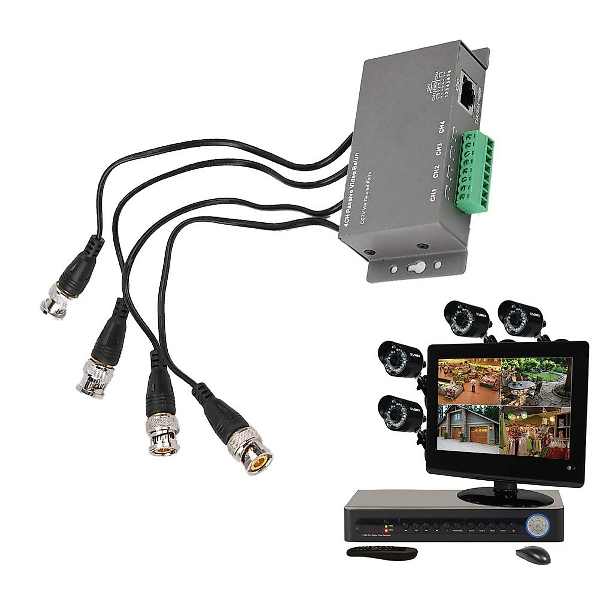 Simlug 4CH Passive Video Balun, Passive Video Balun Transceiver, NTSC,PAL,and SECAM Video Formats 60dB Crosstalk and Noise Immunity, for HD CCTV Office
