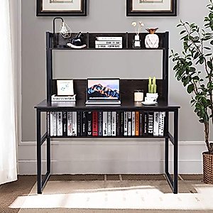 Tangkula Computer Desk with Hutch, Home Office Desk Study Writing Desk with Storage Bookshelves, Space Saving Computer Workstation for Home Office (Dark Walnut)