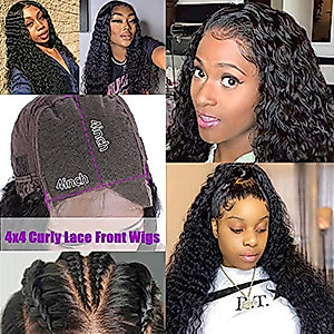 Deep Wave Lace Front Wigs Human Hair for Black Women Curly Human Hair Wig Wet Wavy Wear and Go Glueless Wigs Pre Plucked Bleached Knots Brazilian Virgin Wig with Baby Hair Natural Color 18 Inch