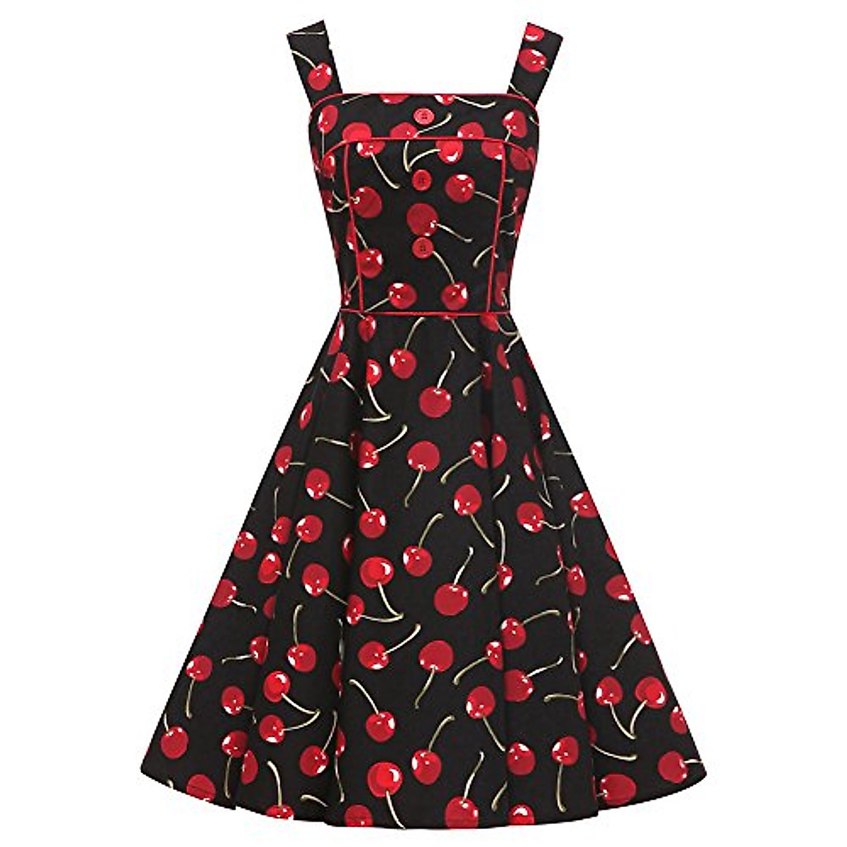 50's Retro Cocktail Summer Tea Dress Women's Rock Sling Floral Dot Dress Swing Party Dress（DV8025-M） Black Cherry