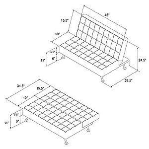 DHP Ariana Kids Sofa Futon, Black, Mid-Century Modern Design, Converts to Bed, Fun Colors, Easy to Clean