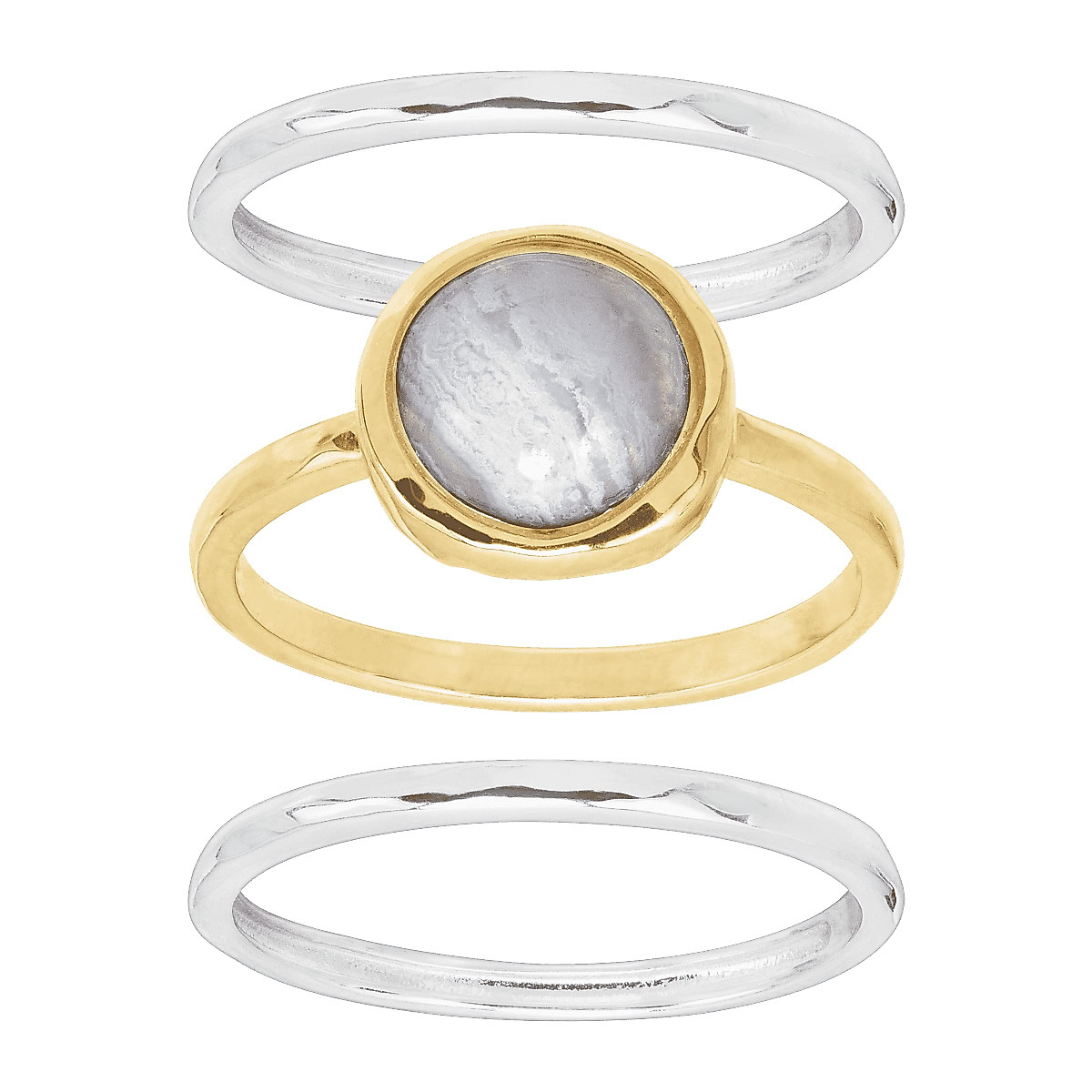 Silpada 'in Good Campanile' Stacking Rings with Natural Blue Lace Agate in Sterling Silver & Brass, Size 8