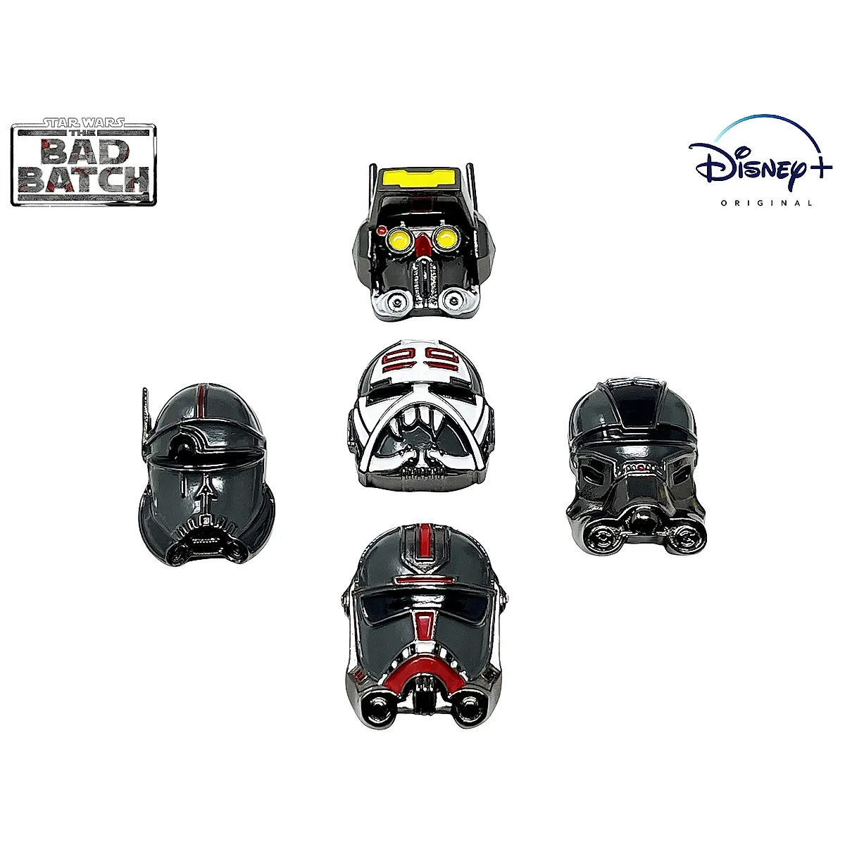 Disney's Star Wars BAD BATCH 3-Dimensional HELMET PIN, Collectors 5 PIN SET, Official Lucasfilm Star Wars Bad Batch 3D METAL HELMETS, 5 x Pins