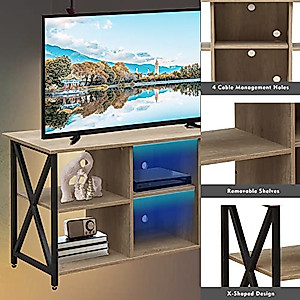 DANSION TV Stand for TVs up to 55 Inch, TV Stand with Power Outlets and LED Lights, Industrial Entertainment Center Media Console Television Stands with 6 Open Shelves for Living Room, Grey