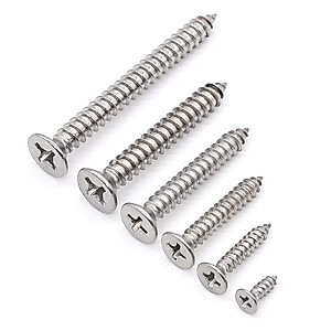 Glvaner #4 x 3/4 inch Flat Head Wood Screws Sheet Metal Screw 100 pcs 304 Stainless Steel 18-8 Self Tapping Screw