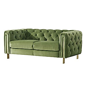 Acanva Collection Chesterfield Vintage Tufted Velvet Living Room Sofa, 72"W Loveseat, Mint Green