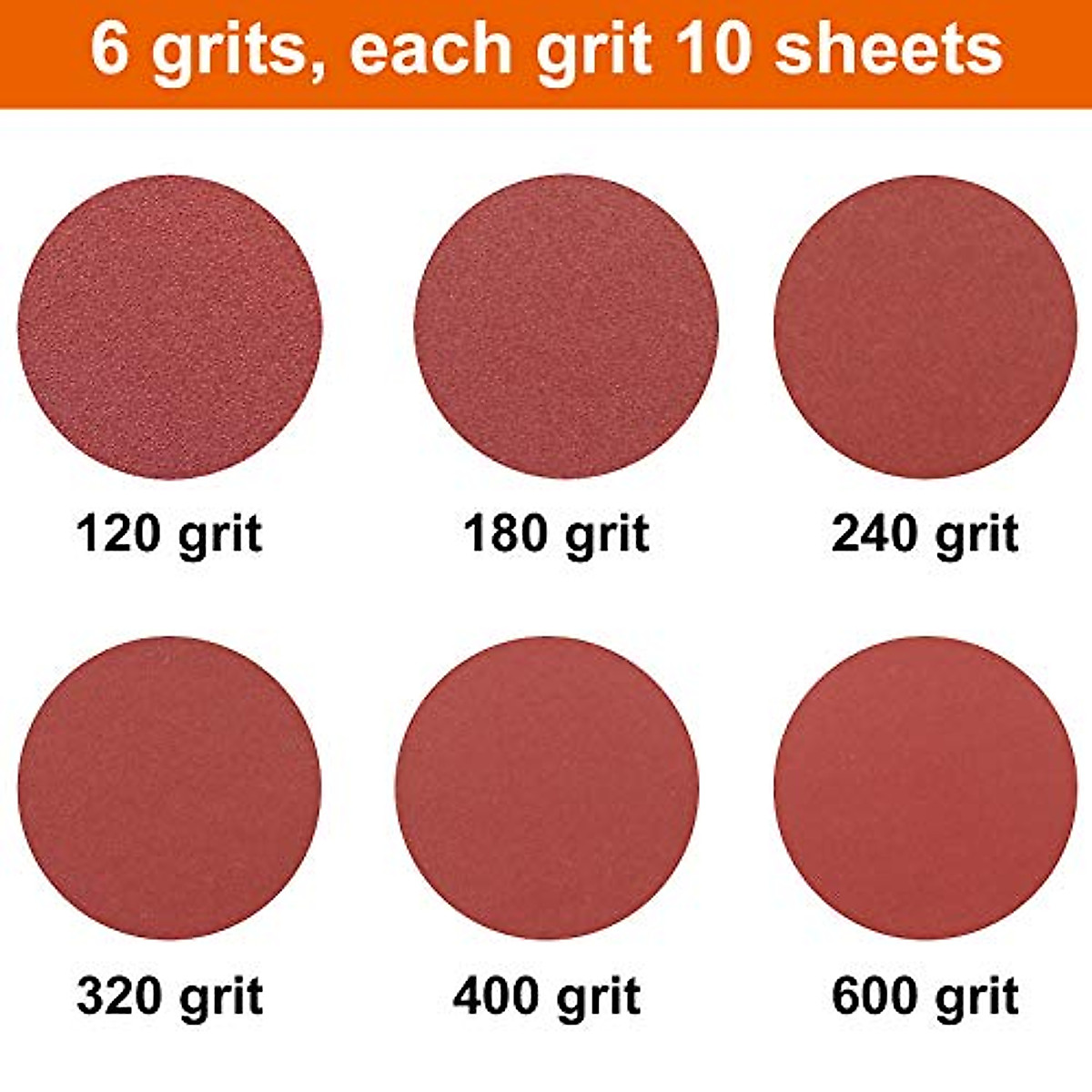 Detail Sander Paper, 120-600 Grits, Hook and Loop Backing, 5 Holes, for Sanding and Polishing, 60 Sheets