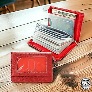 Lock Wallet Ultra Slim Compact Fits In Pockets Purses 18 sleeves RFID Blocking Wallet for Men Women (Red)