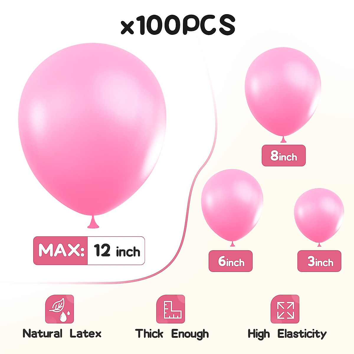 EMART 100pcs Pink Balloons 12 Inch with Ribbon, Latex Party Balloons Helium Quaility for Birthday, Wedding, Baby Shower, Balloon Garland Arch, Graduation, Christmas Decor