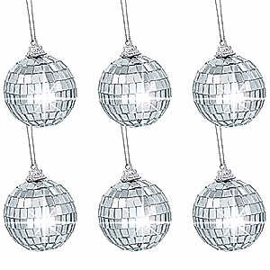 Gondiane 6 Pcs 1.6 Inches Disco Ball Ornaments Silver Mirror Balls for Christmas Tree Wedding Party Decoration