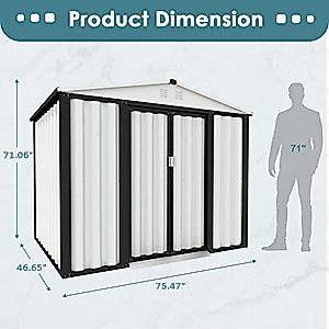 Incbruce Outdoor Storage Lawn Steel Roof Style Sheds 4' x 6' Outside Tool House with Sliding Door (White)