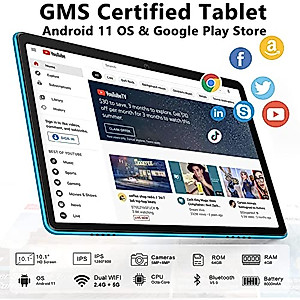 MEBERRY Updated Android 11.0 Tablet : 10.1-inch Ultra-Fast 4GB/RAM,64GB/ROM Tablets-8000mAh Battery-2.4G+5G WiFi Support - Bluetooth Keyboard | Mouse | M7 Tablet Cover and More Include - Metal Blue