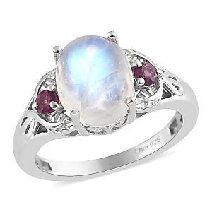 Shop LC Rainbow Moonstone Rhodolite Garnet Ring for Women 925 Sterling Silver Platinum Plated Gifts for Women for Her Size 8 Birthday Gifts