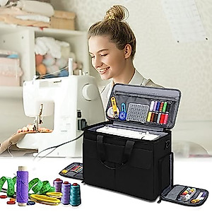 Skureay Sewing Machine Carrying Case, Universal Sewing Machine Tote Bag with Multiple Storage Pockets & Removable Thick Pad - Compatible with Most Standard Sewing Machines and Sewing Accessories