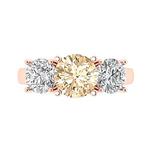 Clara Pucci 3.25 ct Round Cut Solitaire 3 stone Natural Brown Morganite Engagement Promise Anniversary Bridal Ring 18K Rose Gold 6