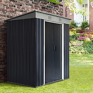 Outsunny 6' x 4' Backyard Garden Tool Storage Shed with Lockable Door, 2 Air Vents & Steel Construction, Black