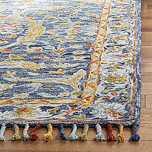 SAFAVIEH Aspen Collection Accent Rug - 2' x 3', Blue & Rust, Handmade Boho Braided Tassel Wool, Ideal for High Traffic Areas in Entryway, Living Room, Bedroom (APN116M)