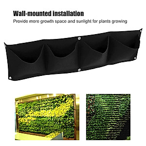 Atyhao Vertical Hanging Outdoor Wall Planter 4Pcs 4 Pocket Plant Grow Bag Wall Mounted Reusable Degradable Felt Garden Planter Herbs, Succulents Artificial Pl or Flowers. (Black)