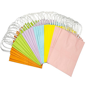 HERUIO 30 Colored Paper Gift Bags Paper Party Bags With Handles Pastel Paper Favor Bags for Party, Birthday - 6 Colours - 210×110×270mm (multi-colored)