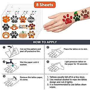 Dog Paw Tattoos Temporary Birthday Party Supplies Decorations Favors Cute Tattoo Sticker 8 Sheets 96 PCS Gifts for Kids Girls Boys Class School Prizes Rewards Carnival Christmas