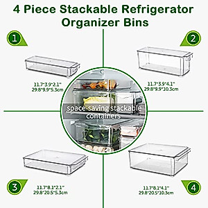 Refrigerator Organizer Bins with Lids 4 Pack,Stackable Clear Refrigerator Organizer For Fridge, Freezer, Kitchen Cabinet, Pantry Organization, Freezer Organizer Bins