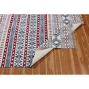 Casavani Hand Block Printed Cotton Dhurrie Geometric Red & Black Area Rug Doormat Floor Rug Indoor Area Rugs for Bedroom Living Room Laundry Room 3x5 Feet