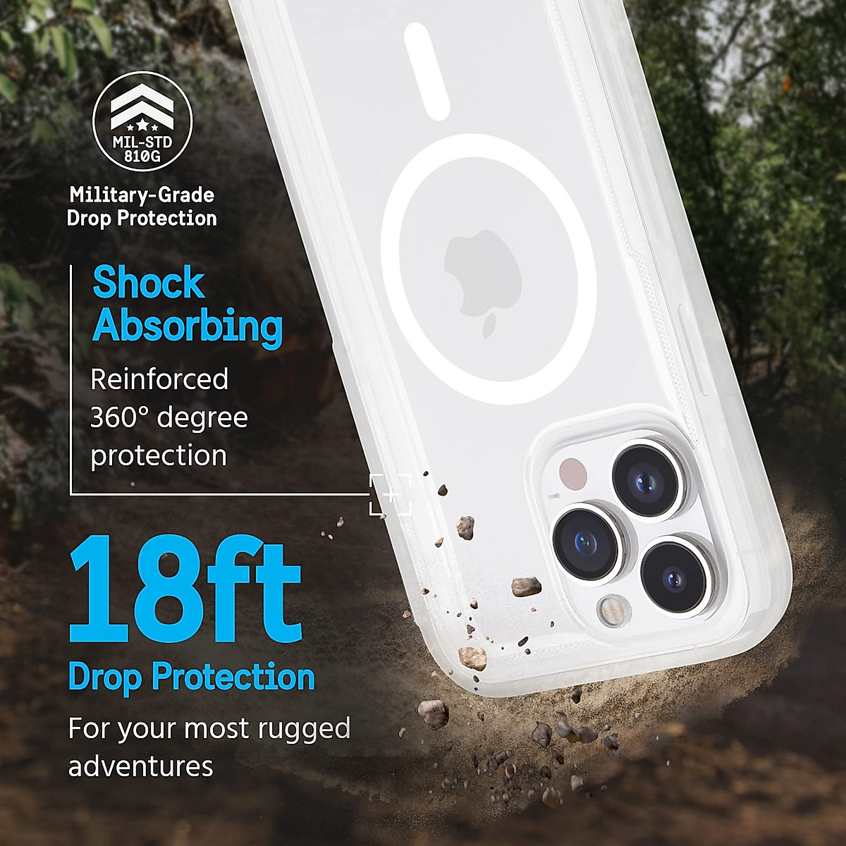 Pelican Voyager Series - iPhone 14 Pro Max Case 6.7" [Compatible with MagSafe] [Anti-Yellow] Magnetic Charging Phone Case With Belt Clip Holster Kickstand [18ft Military Grade Drop Protection] - Clear