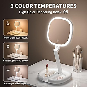 Beautifive Makeup Mirror with Light and Magnification, 10X/1X Light Up Makeup Mirror Travel Lighted Make Up Mirror with Adjustable Height Double Sides Folding Magnifying Mirror with Light
